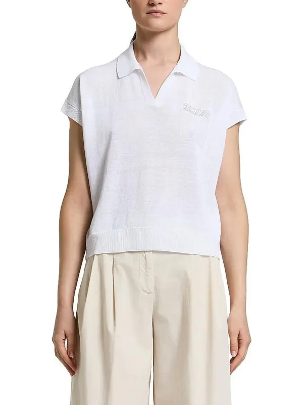 Peserico Short Sleeve Knit Polo Top - Light White