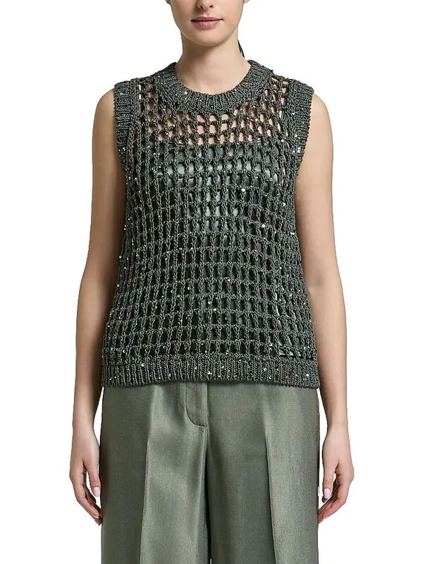 Peserico Sequinned Open Knit Sweater - Olive Leaf Green