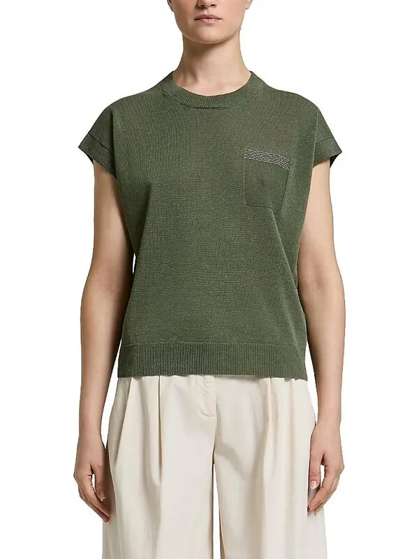 Peserico Knit Crewneck Top With Pocket Detail - Eucalyptus