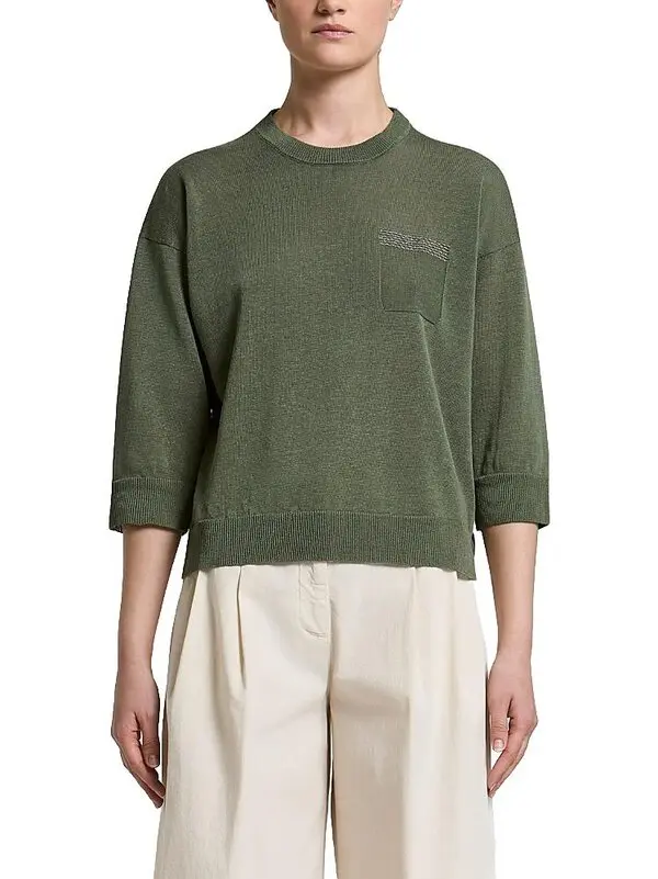 Peserico Three-quarter-sleeve Sweater With Pocket Detail - Eucalyptus