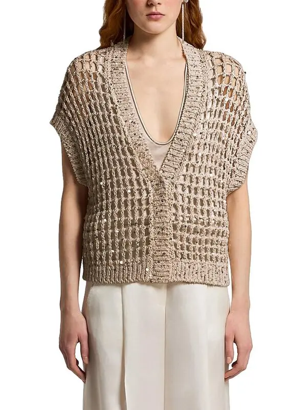 Peserico Sequinned Open Knit Sweater - Pearl Beige