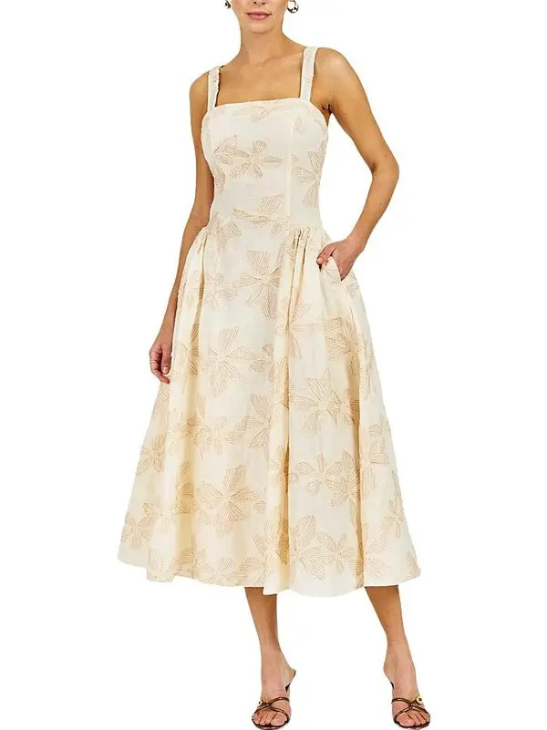 Line & Dot Lilianna Midi Dress With Embroidered Details - Ecru