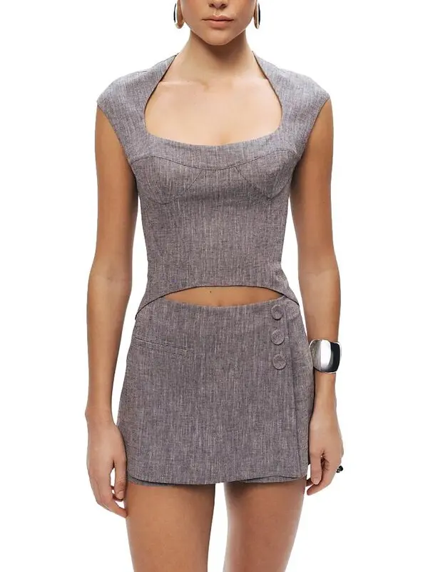 NOCTURNE Open-back Tailored Top - Grey