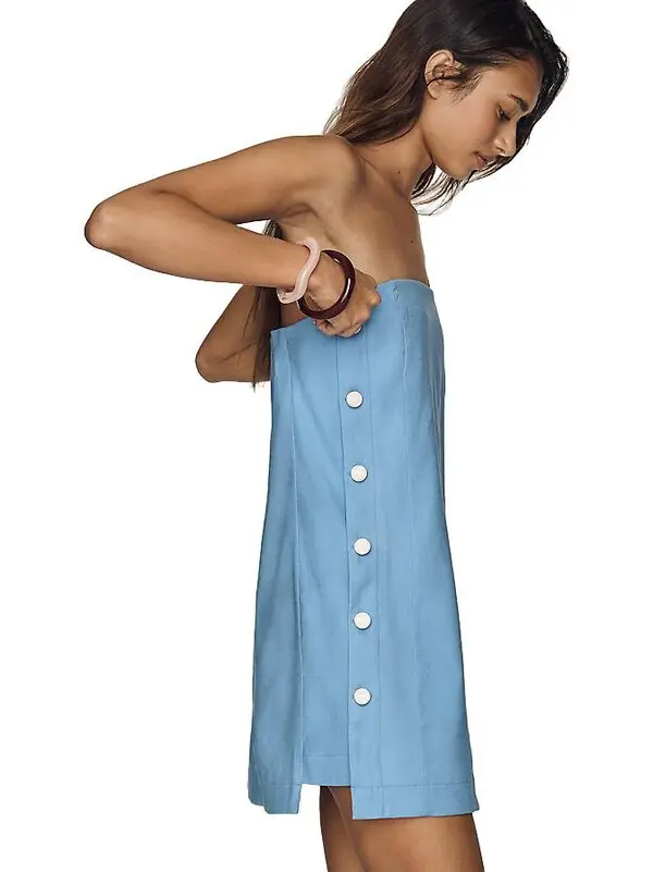 Maeve European Linen Stretch Strapless Shift Dress - Blue Bonnet