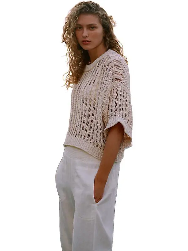 Anthropologie Goldie Corded Mesh Crew-neck Sweater - Oatmeal