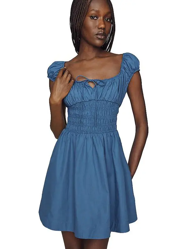 Anthropologie Cotton Smocked Mini Dress - Bijou Blue