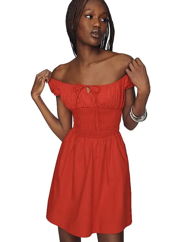 Anthropologie Cotton Smocked Mini Dress - Red