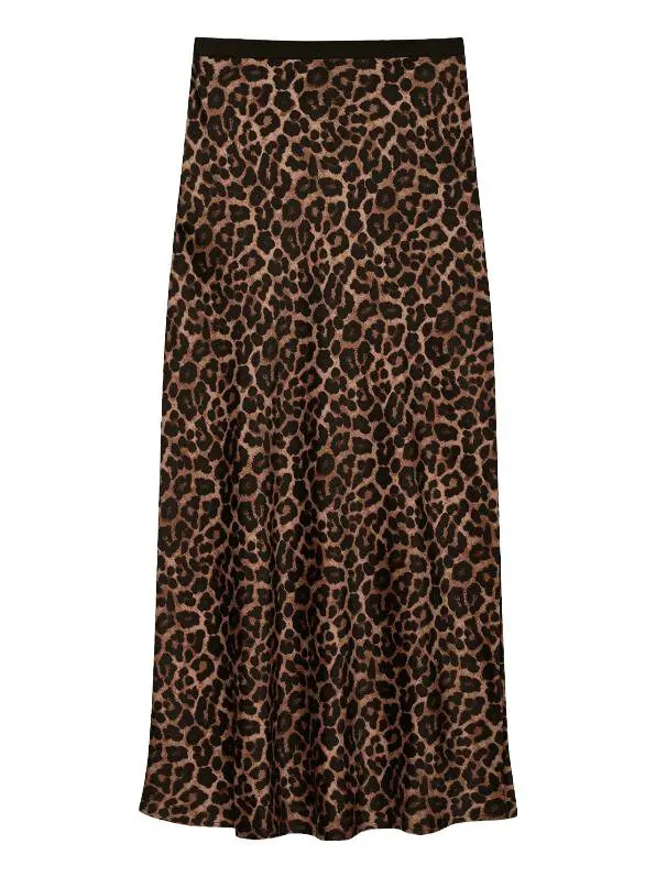 ANINE BING Printed Bar Silk Skirt - Leopard