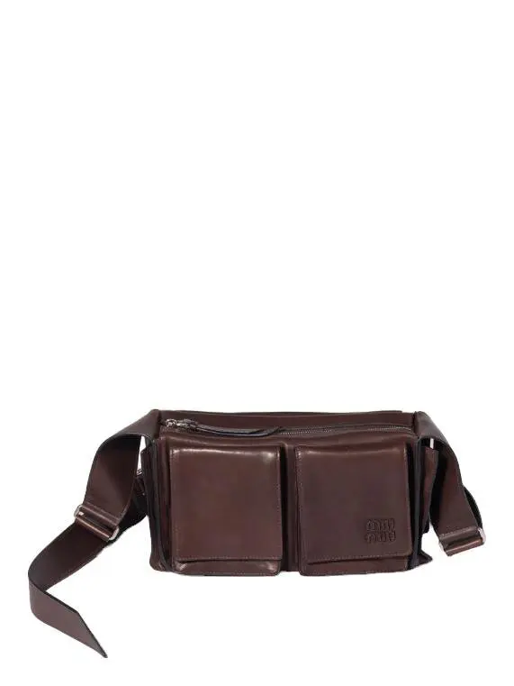 Miu Miu Brown Leather Crossbody Bag With Double Pockets - Bruciato