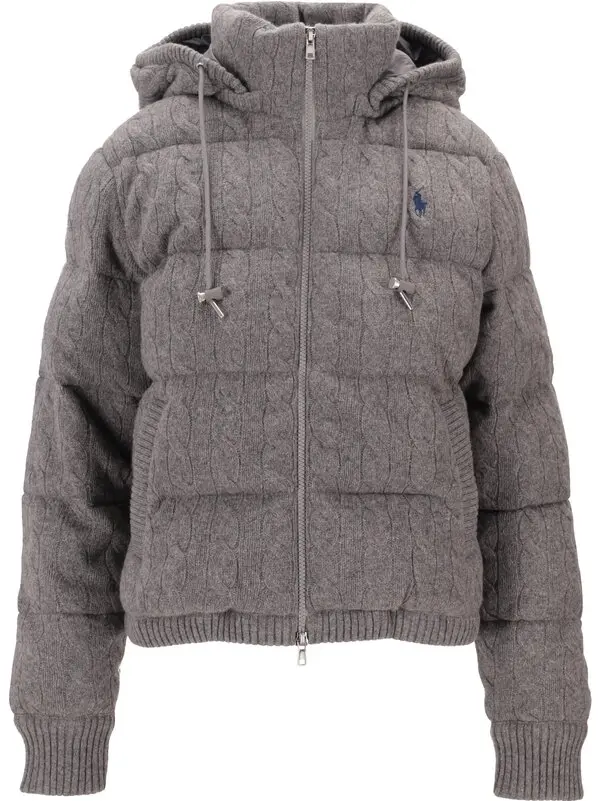 Ralph Lauren Cable Knit Puffer Coat - Flannel Grey Heather