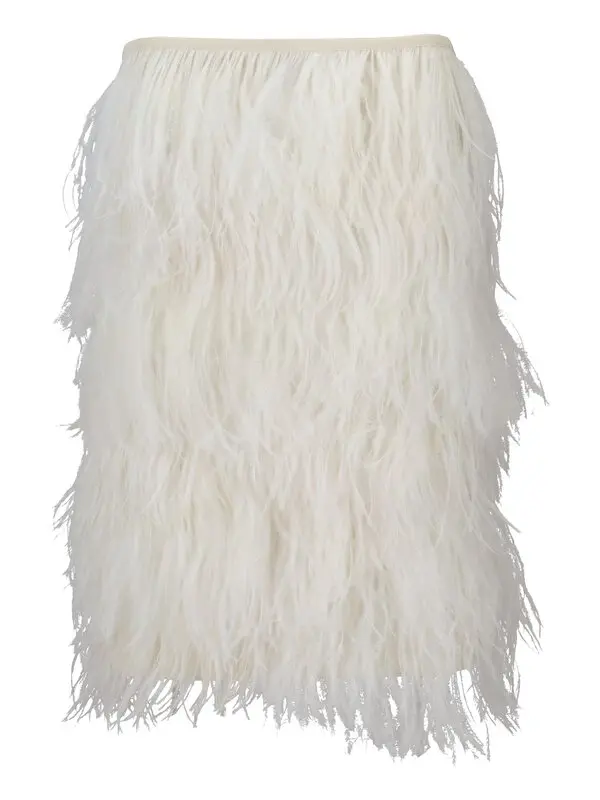 Attico Midi Skirt With Feather Embellishment - Ivory