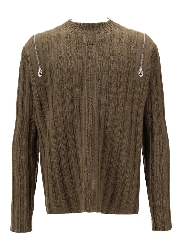Off-White Ribbed Knit Sweater With Side Zips - Beech - Black