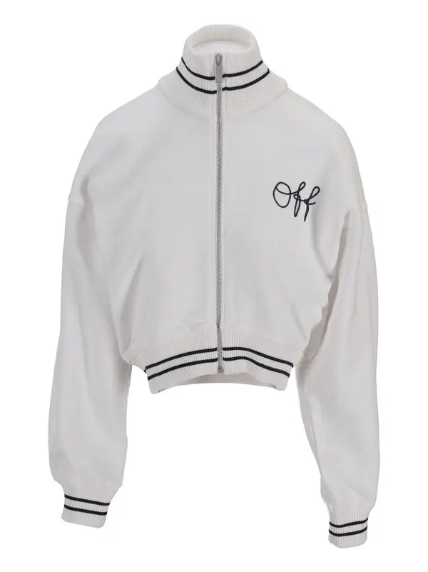 Off-White Cropped Zip-up Jacket With Embroidered Logo - White-blue Iris