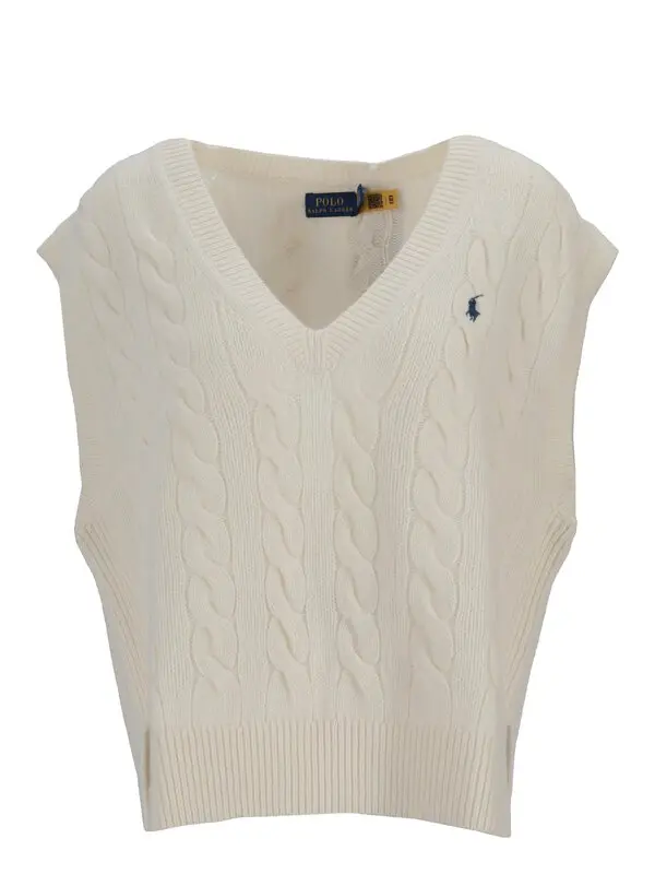 Ralph Lauren Sleeveless Cable-knit V-neck Pullover - Cream