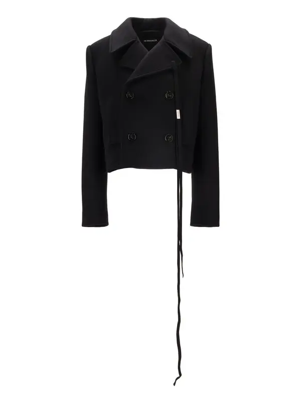ANN DEMEULEMEESTER Double Breasted Caban Melton Wool Jacket - Black