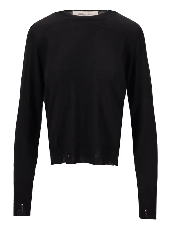 GOLDEN GOOSE Regular Knit Crew Neck Light Wool Merino Sweater - Black