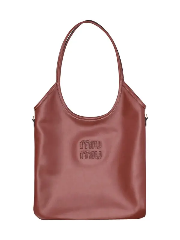 Miu Miu Logo Embossed Leather Tote Bag - Ruggine