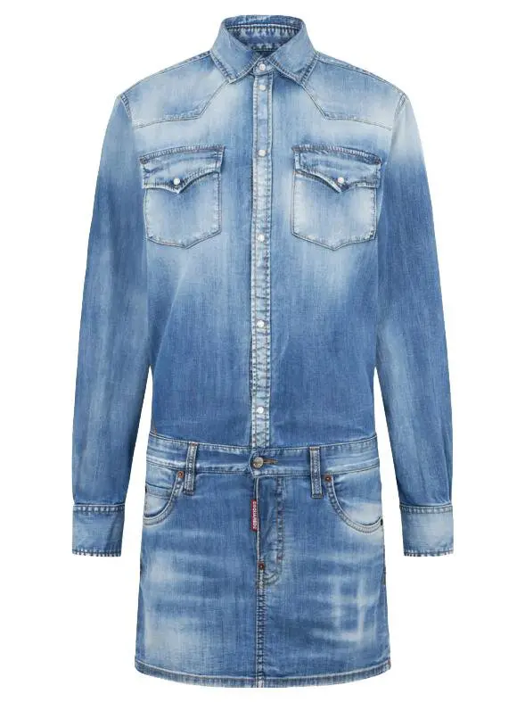 Dsquared2 Denim Shirt Dress - Navy Blue