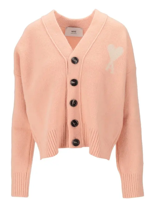 Ami Cardigan De Coeur - Poudre/ecru
