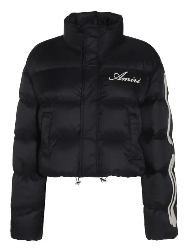 Amiri Cropped Puffer Jacket With Striped Detail - Black