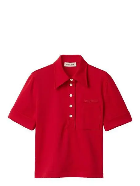 Miu Miu Short Sleeve Collared Shirt With Pocket - Rubino