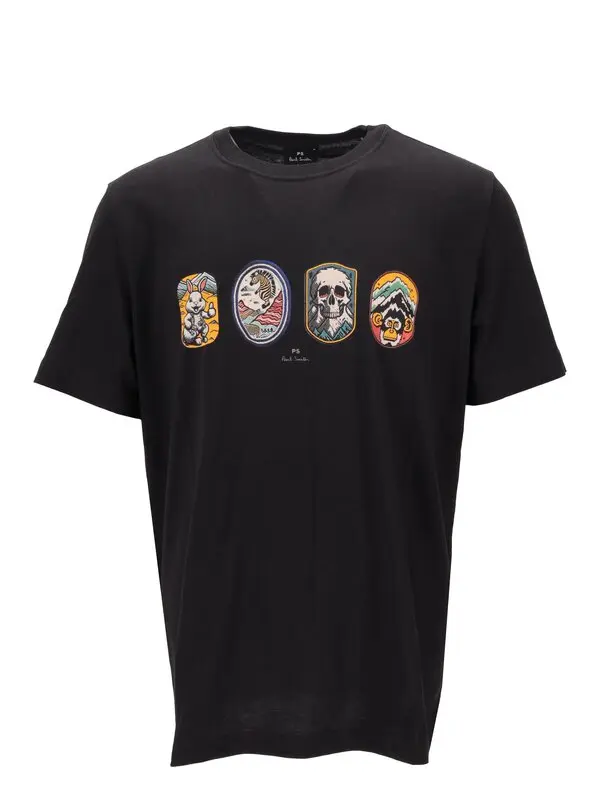 Paul Smith Regular Fit T-shirt With Badge Prints - Black