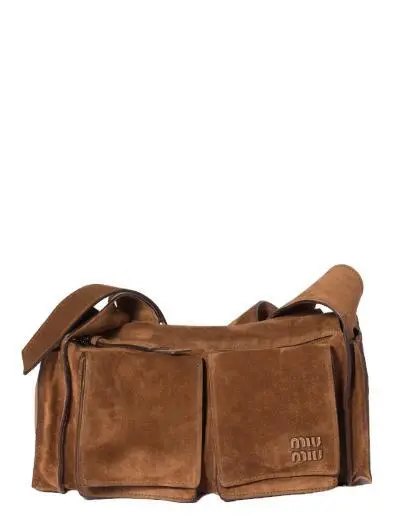 Miu Miu Suede Shoulder Bag With Dual Pockets - Cacao
