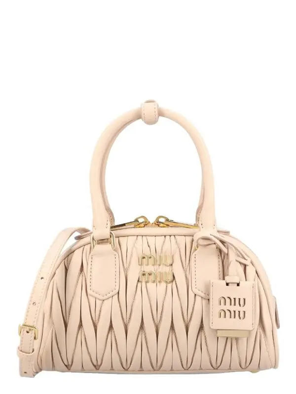 Miu Miu Ruched Leather Top Handle Bag - Cipria