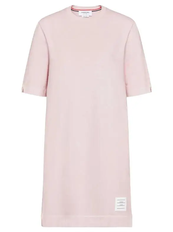 Thom Browne Garment Dyed Ss Tee Shirt Dress With Tonal 4-bar Detail - Lt Pink
