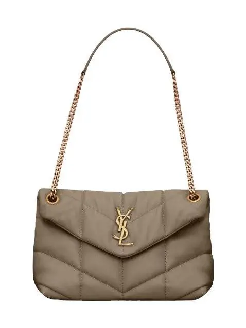 Saint Laurent Puffer Shoulder Bag With Chain Strap - Plaza Taupe