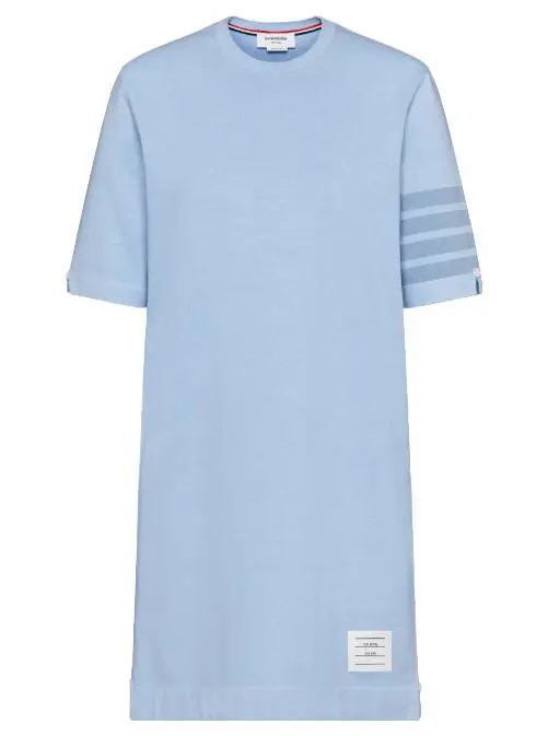 Thom Browne Garment Dyed T-shirt Dress With Tonal Four-bar Detail - Light Blue