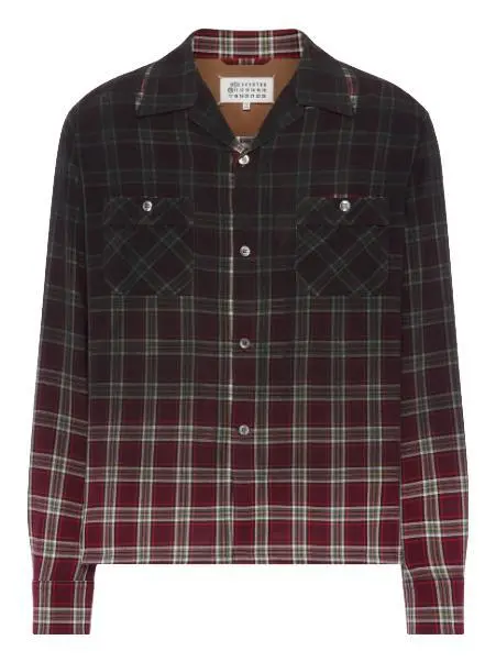 MAISON MARGIELA Plaid Long Sleeve Shirt - Burgundy Check