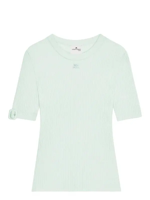 COURREGES Ribbed Knit Top With Buckle Detail - Light Mint