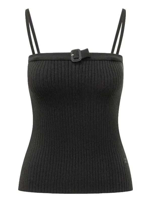 COURREGES Ribbed Knit Top With Buckle Detail - Black
