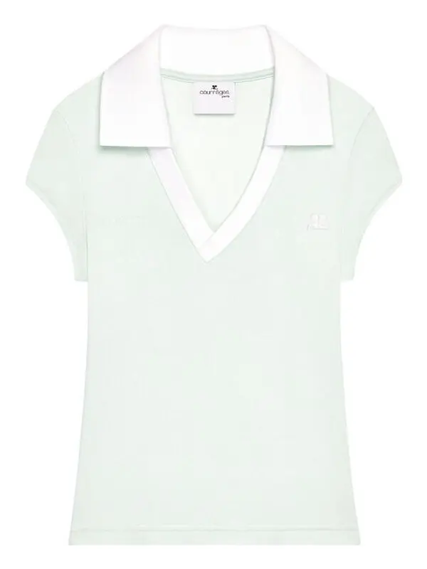 COURREGES Cropped Polo Shirt - Light Mint/heritage White