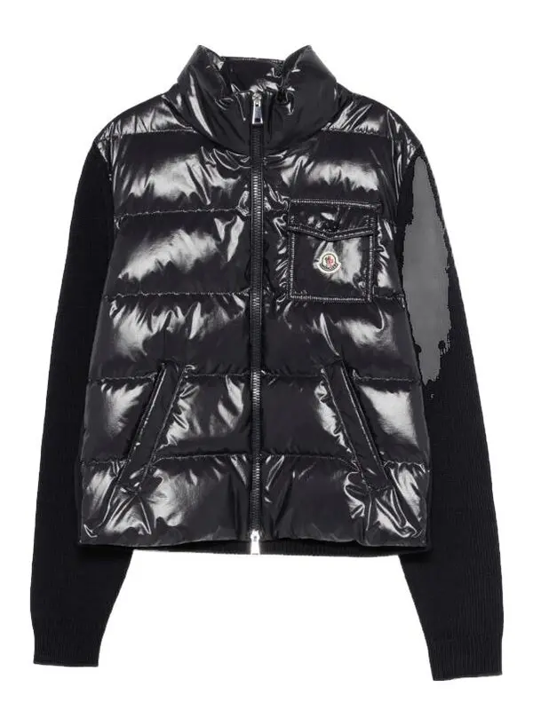 Moncler Quilted Down Vest With Contrast Knit Sleeves - Navy