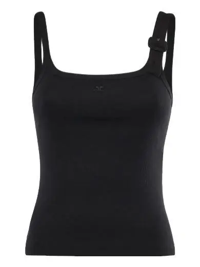 COURREGES Ribbed Tank Top With Buckle Detail - Black