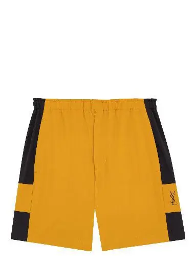 Saint Laurent Bicolor Embroidered Short Bermuda - Curry/noir