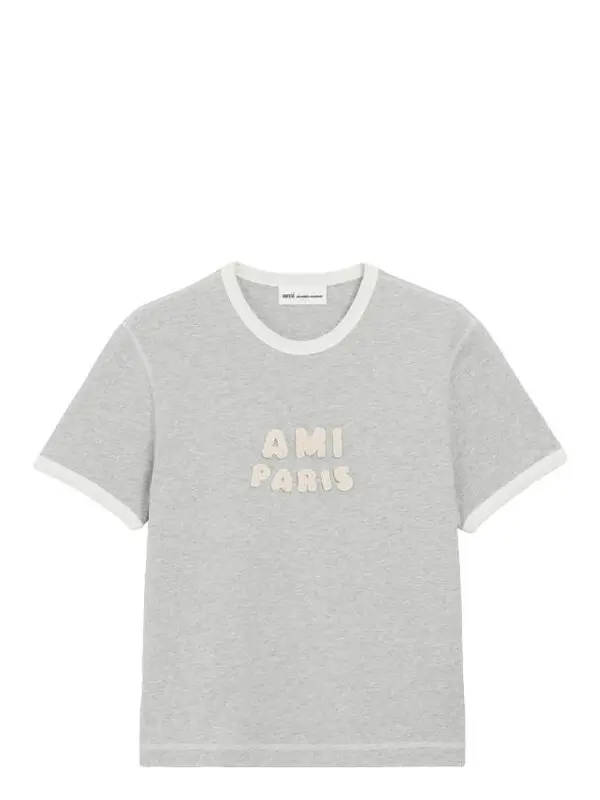 Ami Crocheted Patch Short Sleeve T-shirt - Grischine/blanccreme