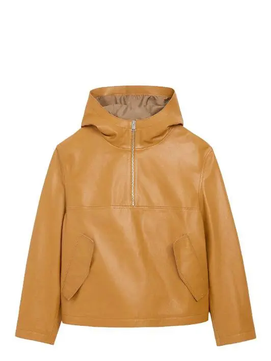Ami Hooded Leather Jacket - Miel