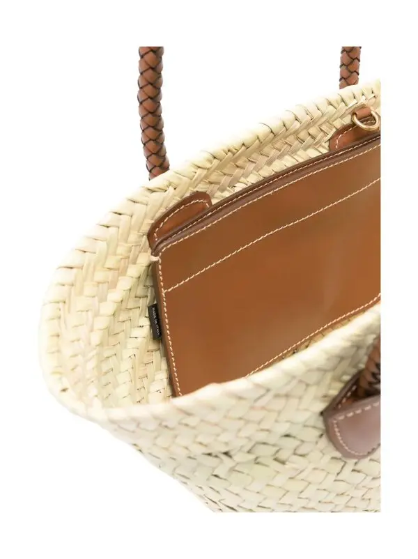 Miu Miu Straw Tote Bag With Leather Trim - Naturale+cognac