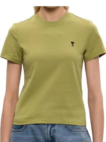 AMI Paris Contrast Heart Cropped T-shirt - Matcha