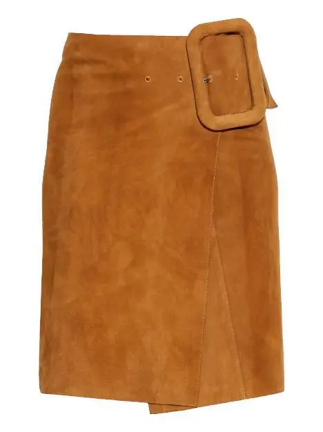 Ami Midi Skirt With Oversized Buckle Belt - Caramel