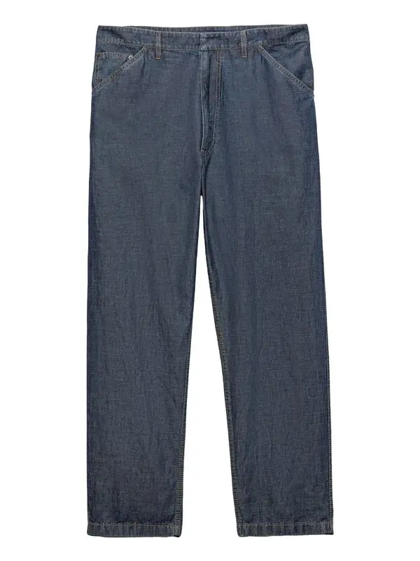 Prada Chambray Tailored Straight Leg Pants - Bleu