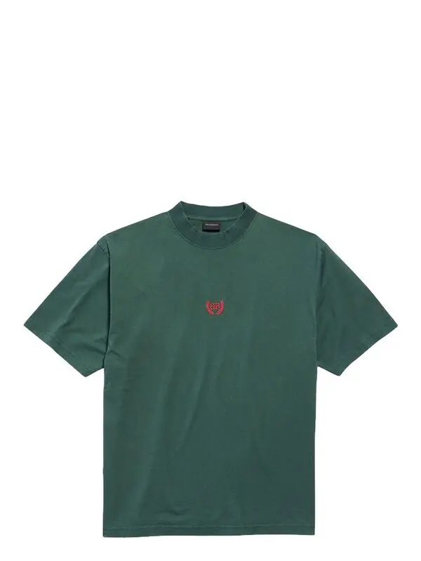 Balenciaga Laurel Classic Medium Fit Tee Dark Green And Red - Gray