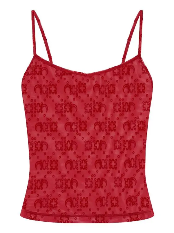 MARINE SERRE Moonogram Mesh Flocked Straps Top - Red