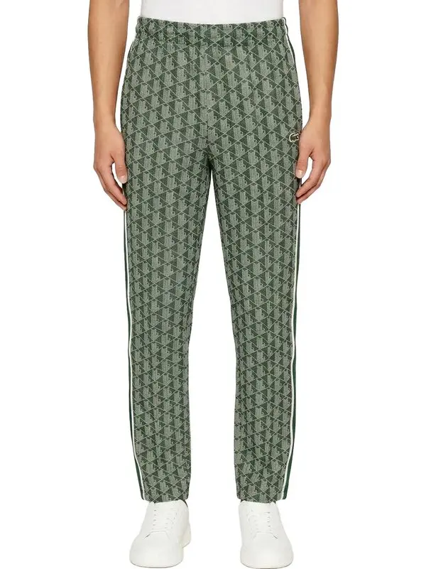 Lacoste Geometric Print Trousers With Contrast Side Stripe - Green
