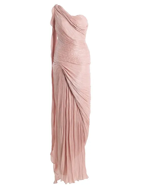 MARMAR HALIM One-shoulder Draped Hand-pleated Silk Gown - Pink