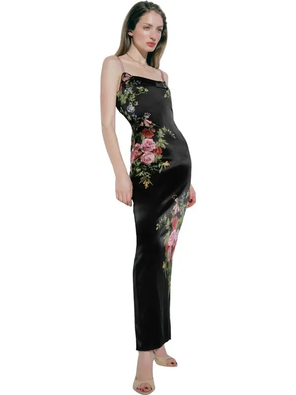 REFORMATION Caitlin Silk Maxi Dress With Open Back And Slit - Multi