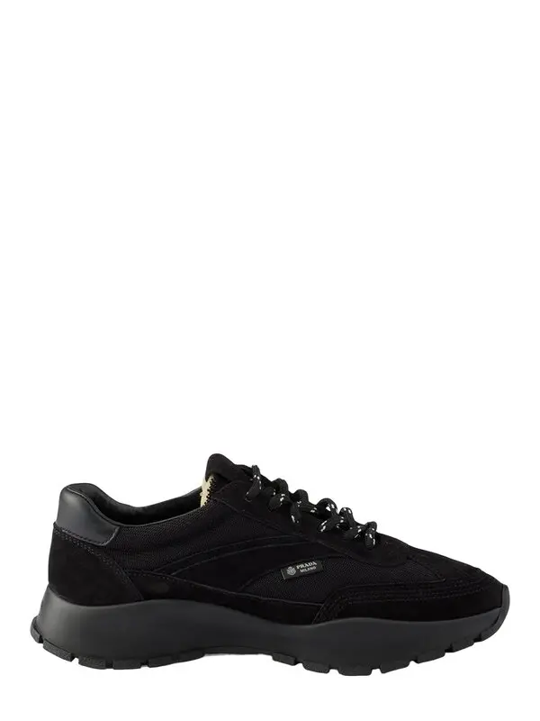 Prada Paneled Mesh And Suede Sneakers - Black